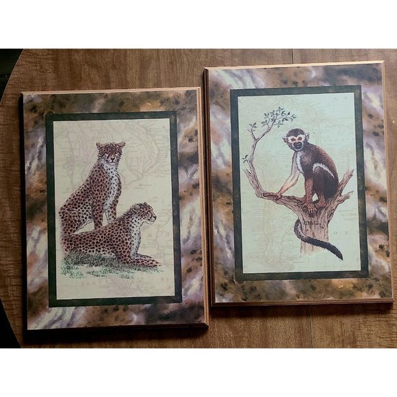 Art | Set Of 2 Janet Kruskamp Wildlife Poster Prints On Wood Cheetah ...